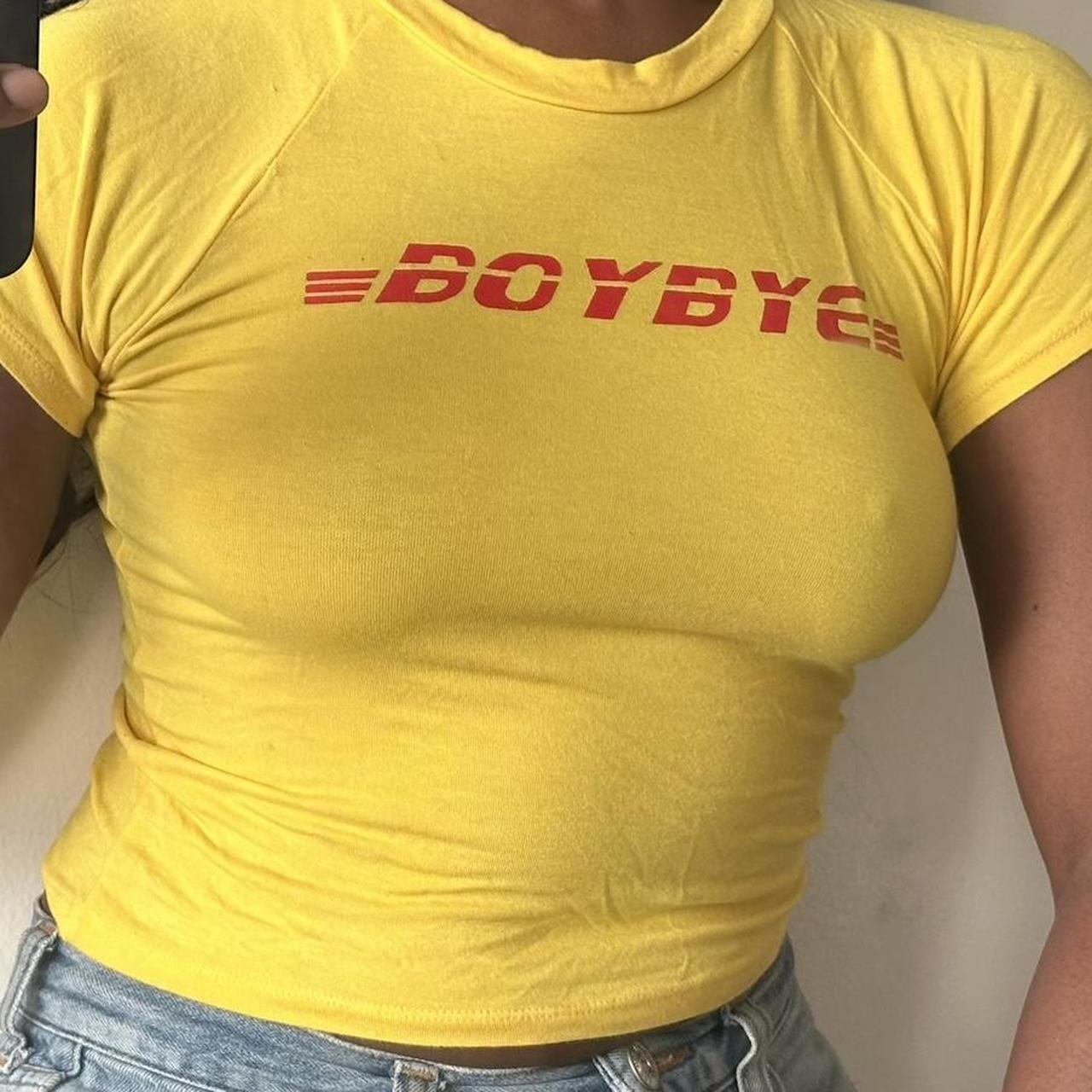 O-mighty Yellow “Boy Bye” Cropped T-shirt Size... | Depop