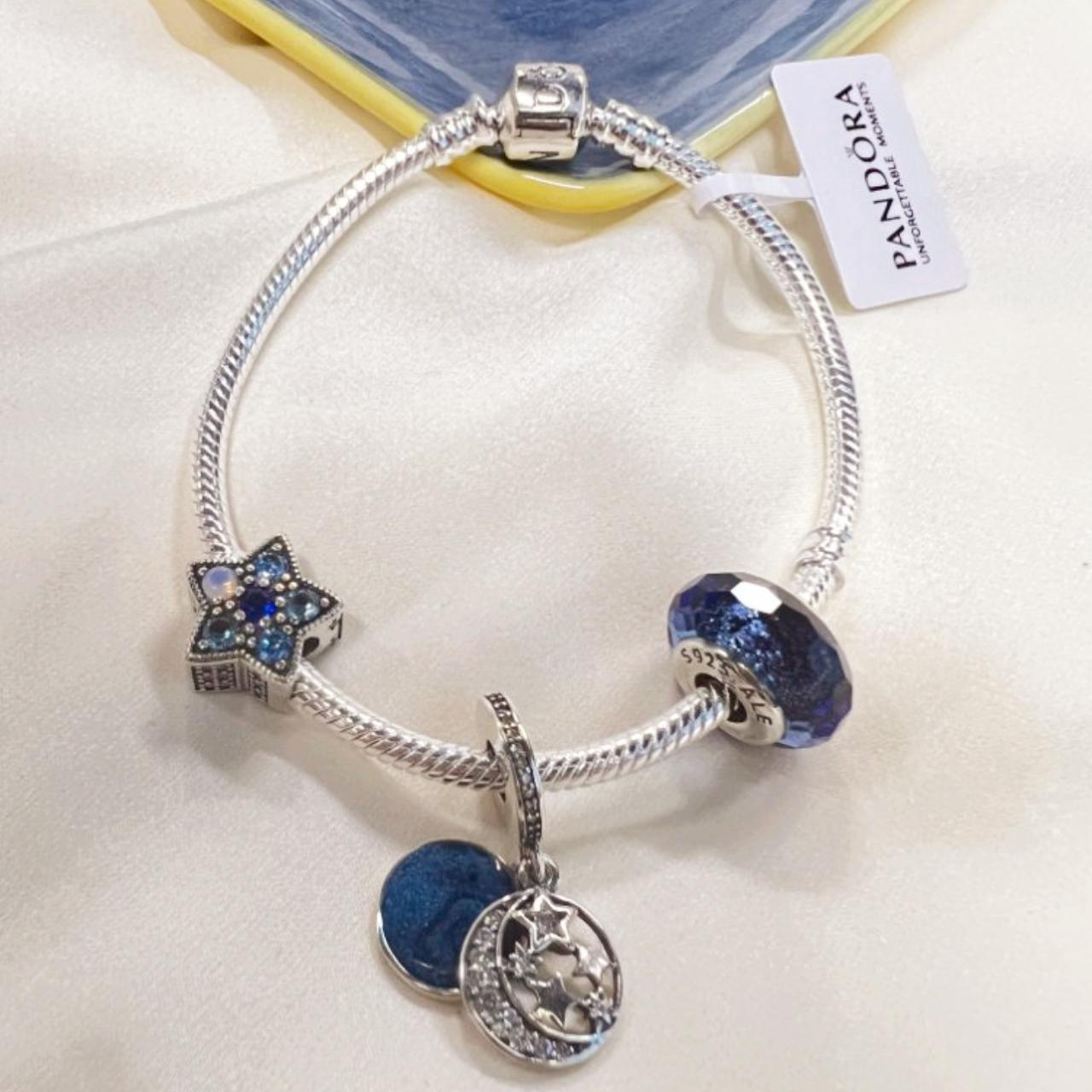 blue moon star pandora charms bracelet size... - Depop