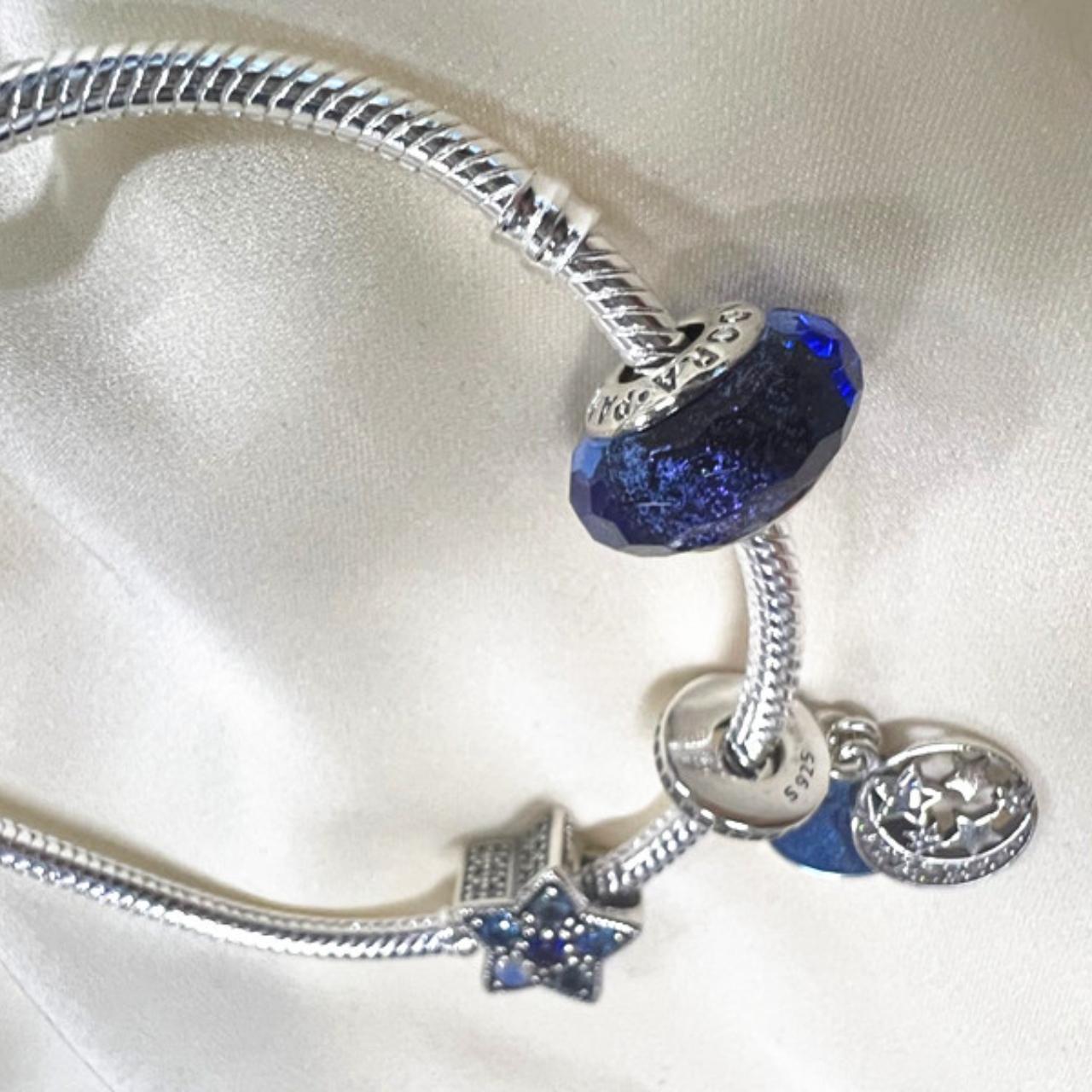 blue moon star pandora charms bracelet size... - Depop