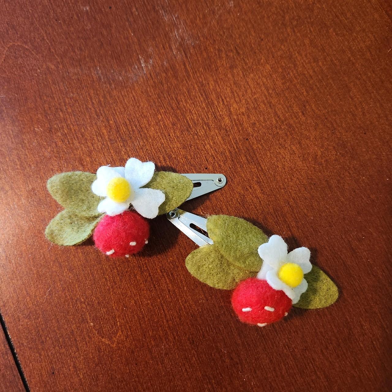 kawaii cutecore strawberry hairclips - Depop