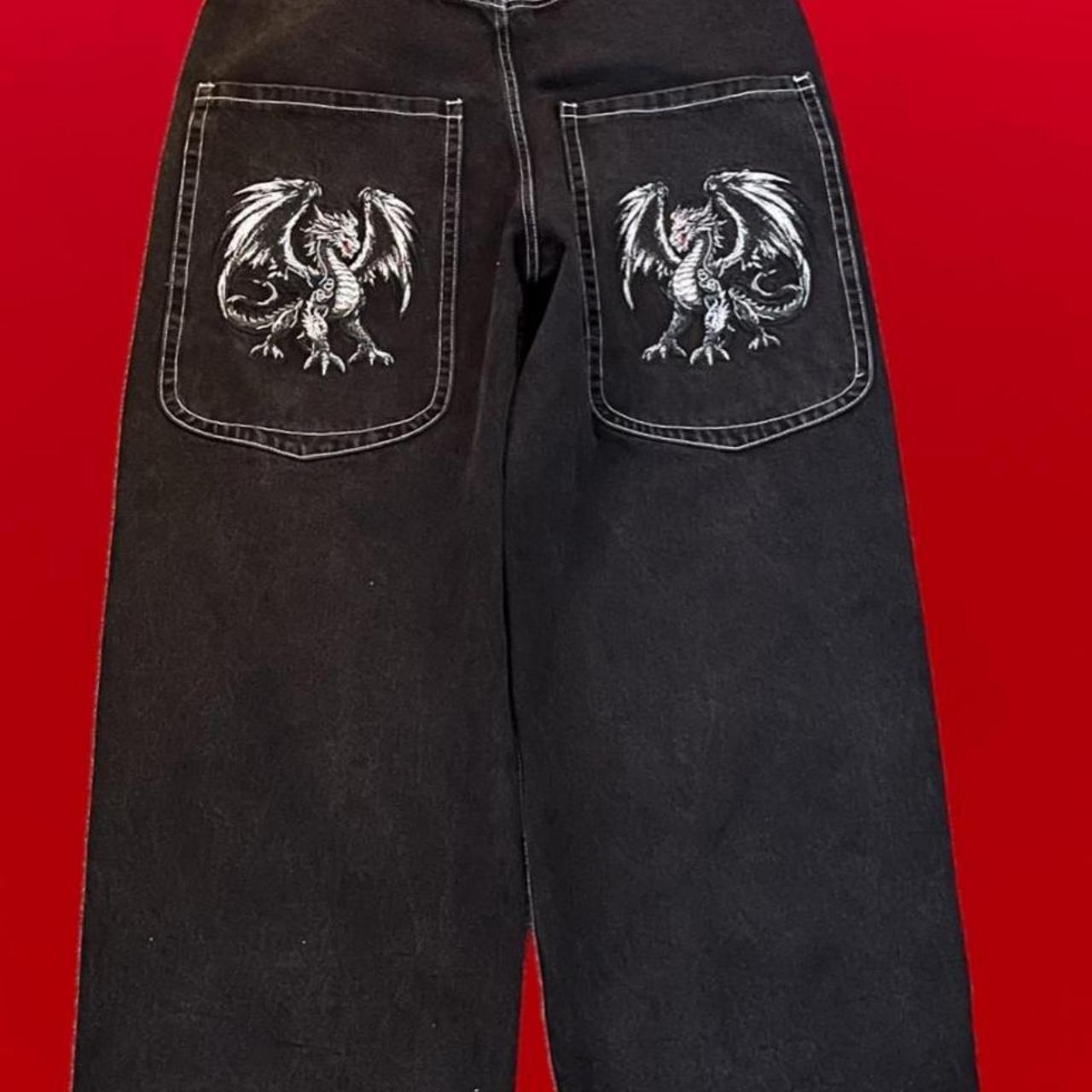 JNCO Men's Black Jeans Baggy Y2K Jnco style Gloe... - Depop