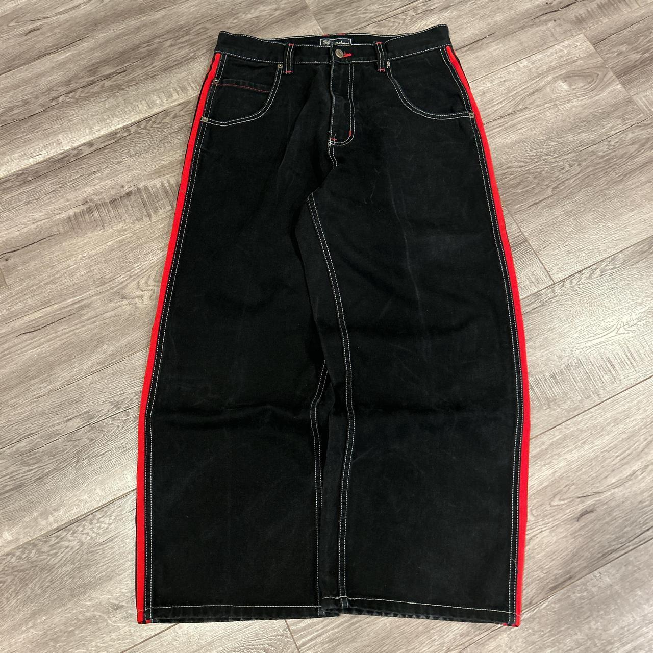 JNCO Men's Black and Red Jeans Vintage Pachinno... - Depop