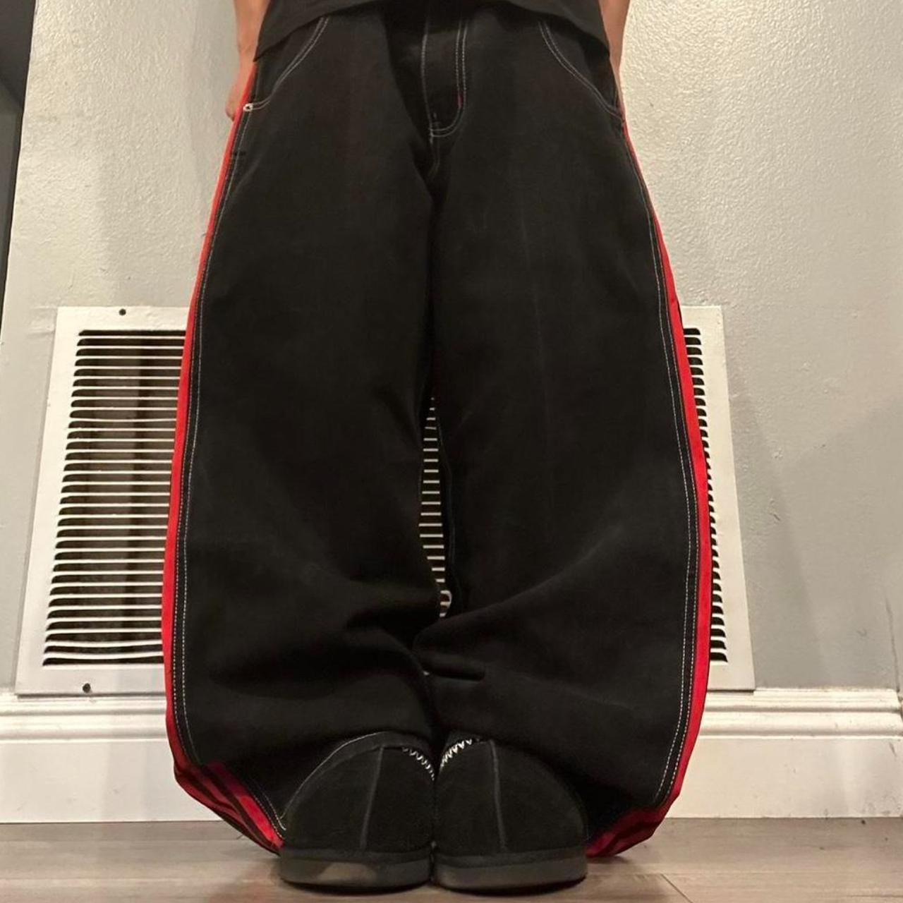 JNCO Men's Black and Red Jeans Vintage Pachinno... - Depop