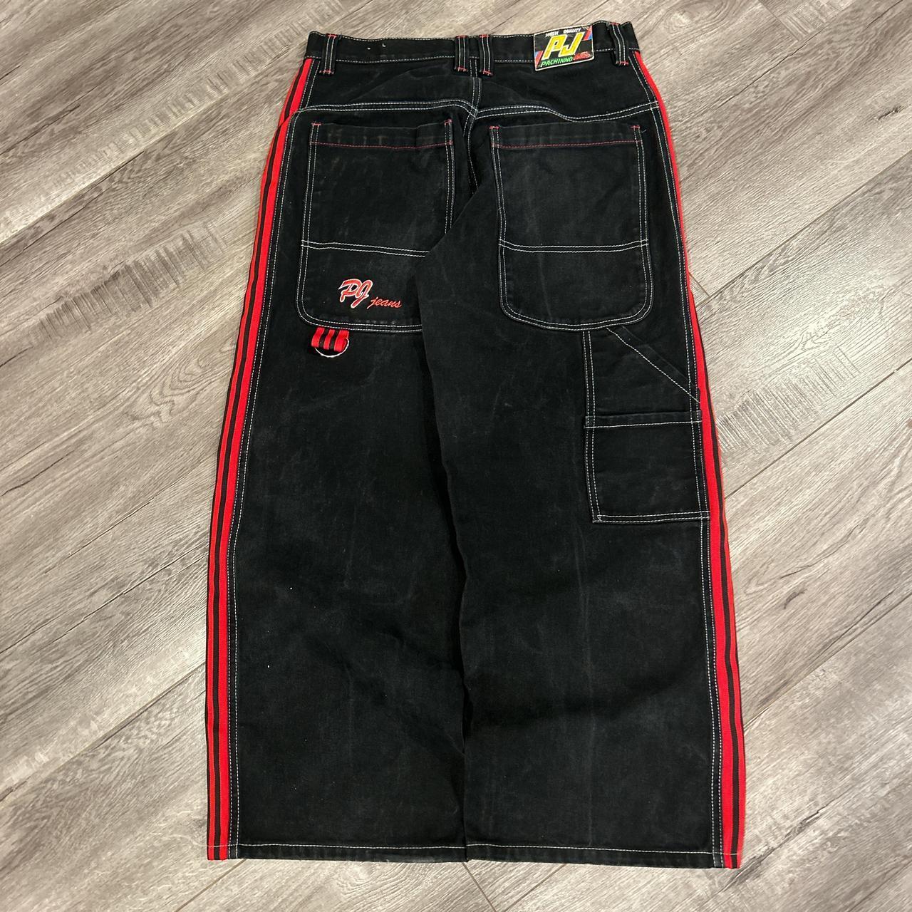 JNCO Men's Black and Red Jeans Vintage Pachinno... - Depop