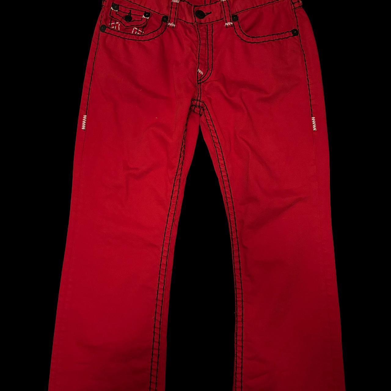 True Religion Men's Red and Black Jeans fire pair of... - Depop
