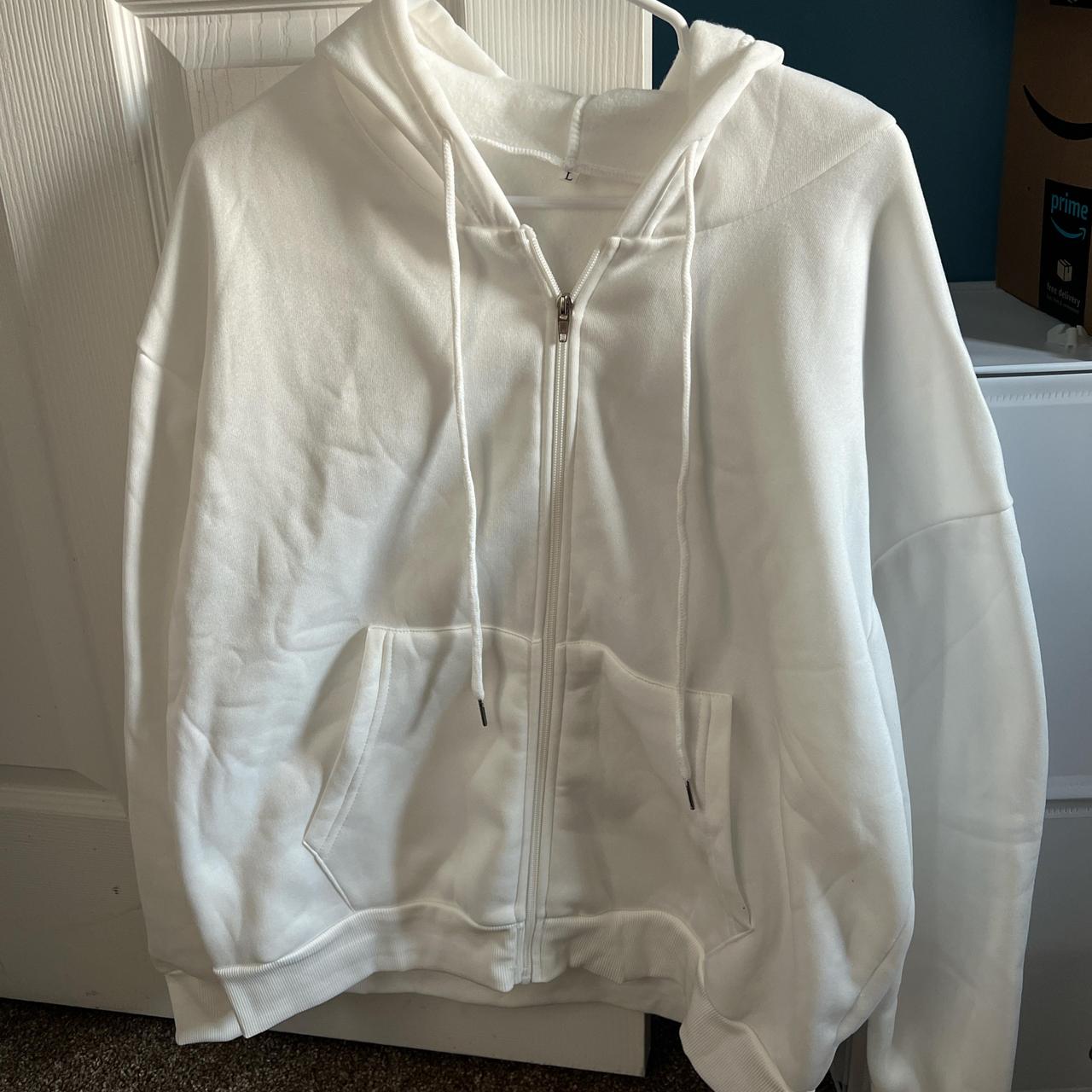 Size large white zip up hoodie - Depop