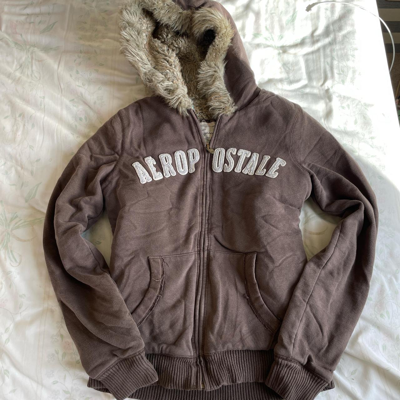 aeropostale super rare brown hoodie zip up jacket... - Depop