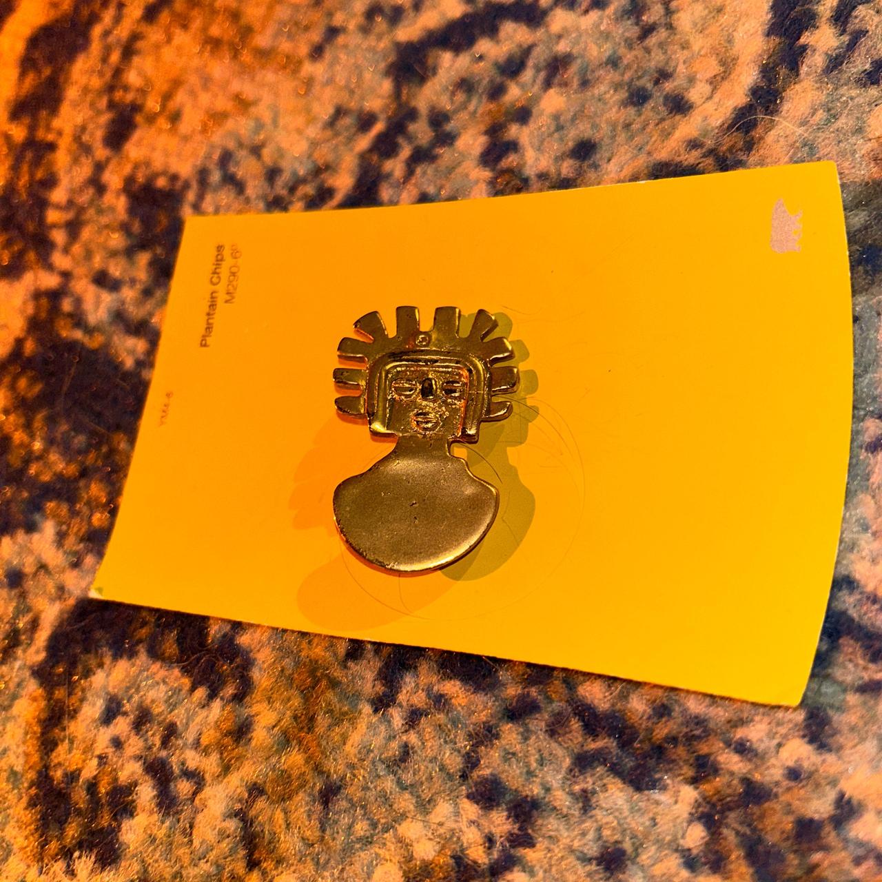 Gold Aztec pin/brooch, the back says ALVA MUSEUM... - Depop