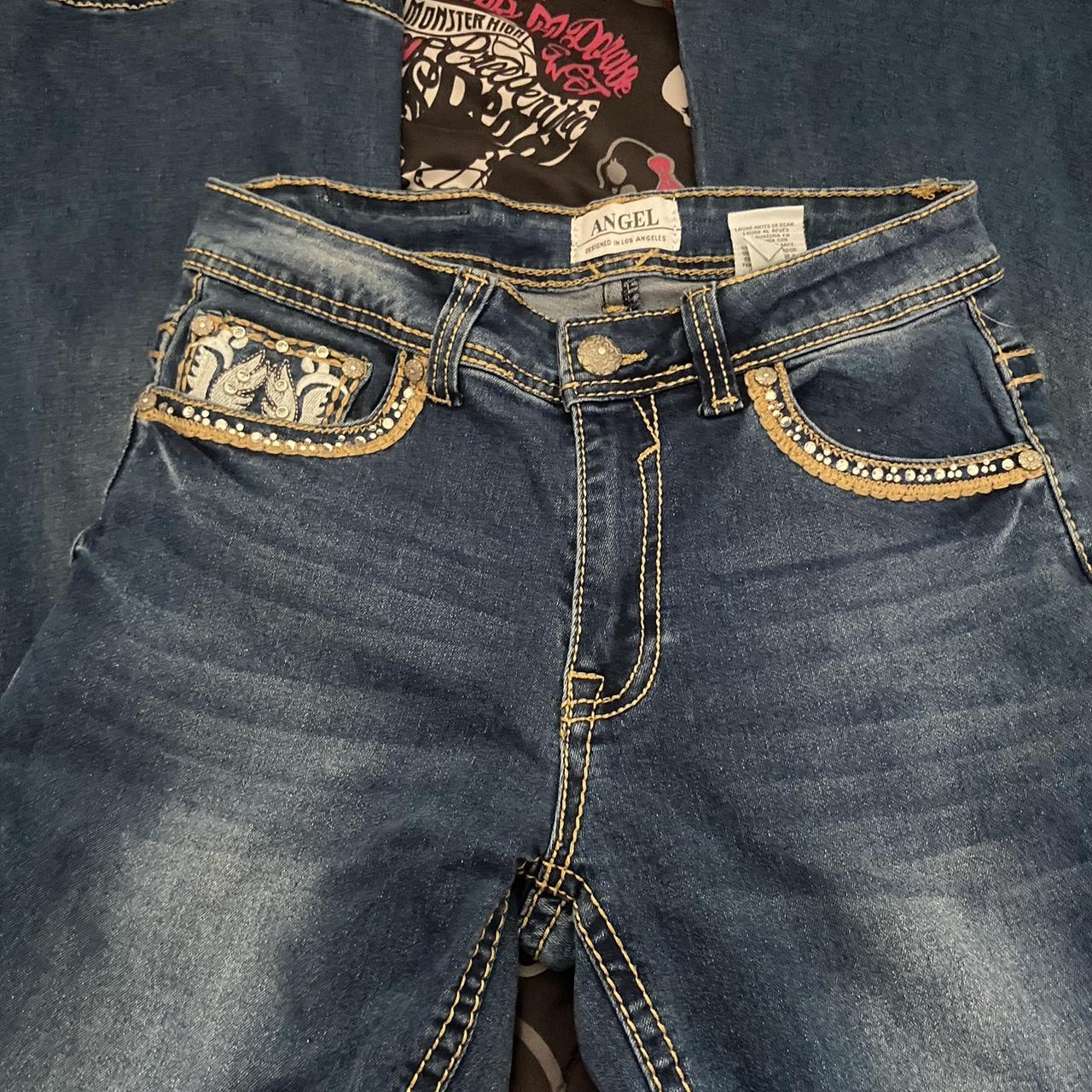 embroiled angel jeans medium/dark wash #y2k #missme... - Depop