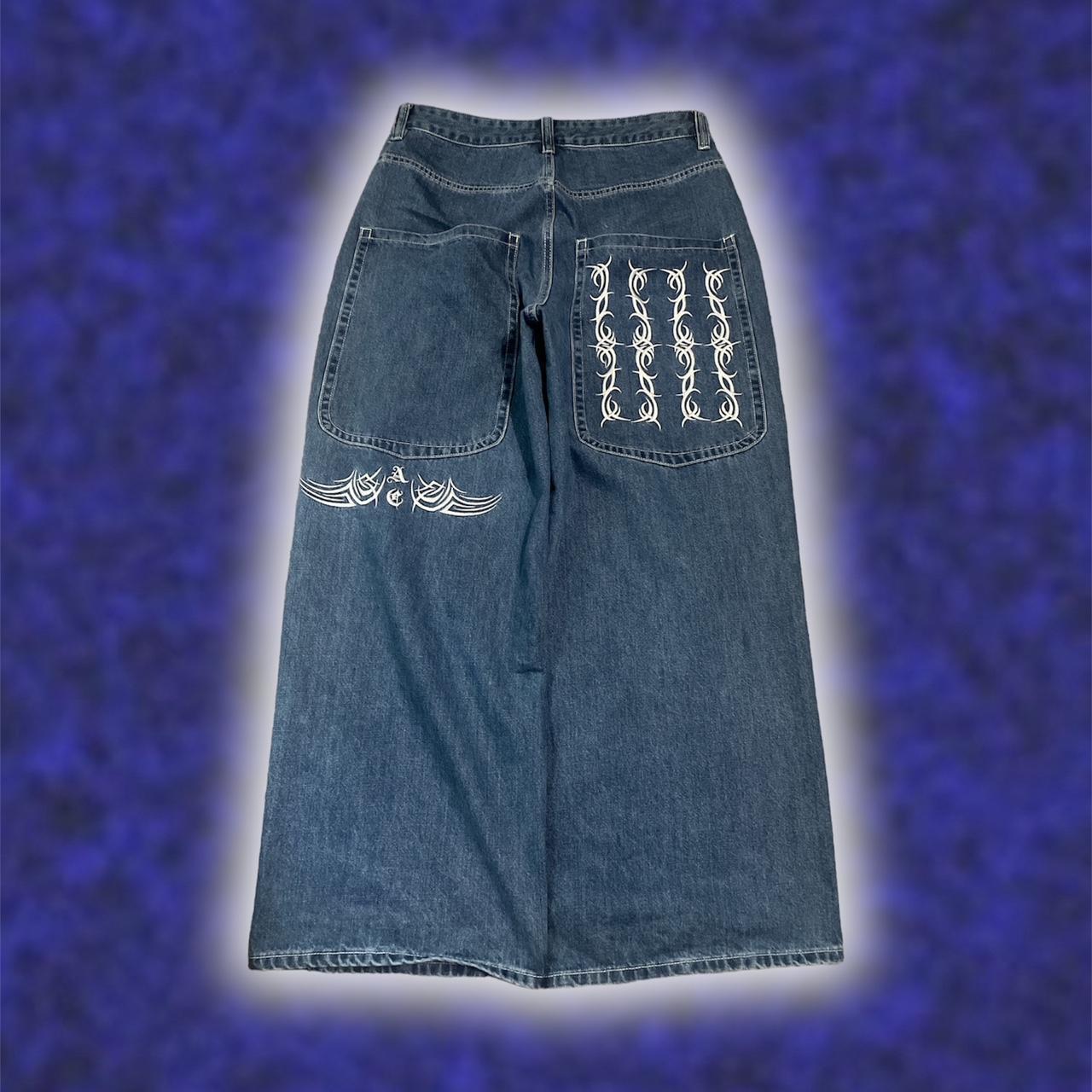 JNCO Men's Blue and Navy Jeans Angel Cutlass X Gloe... - Depop