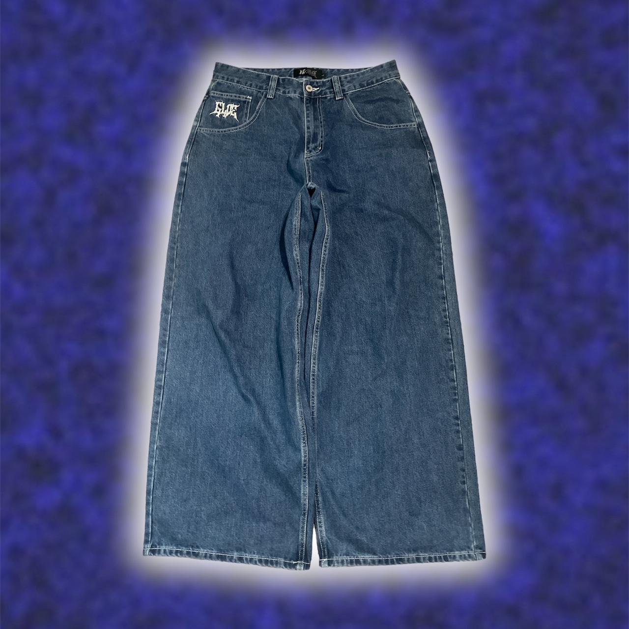 JNCO Men's Blue and Navy Jeans Angel Cutlass X Gloe... - Depop