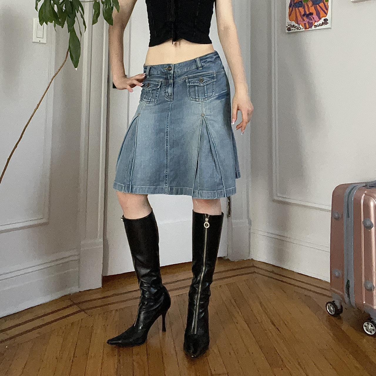 Vintage jeans midi skirt Size: M #y2k #vintage... - Depop