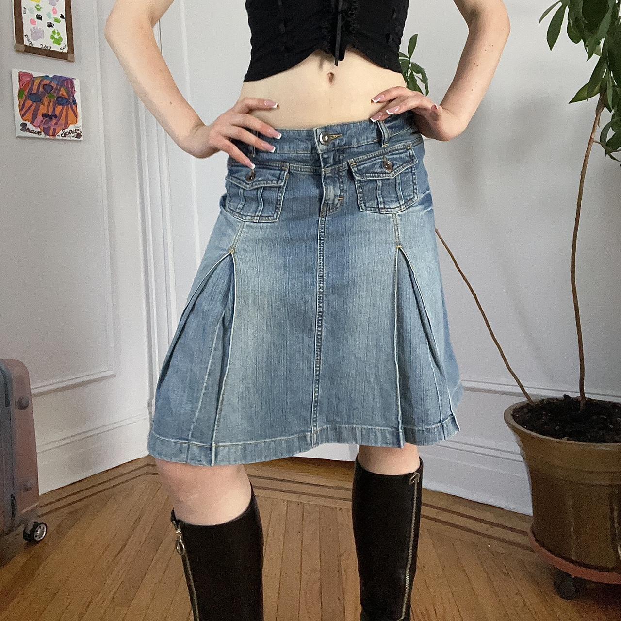 Vintage jeans midi skirt Size: M #y2k #vintage... - Depop