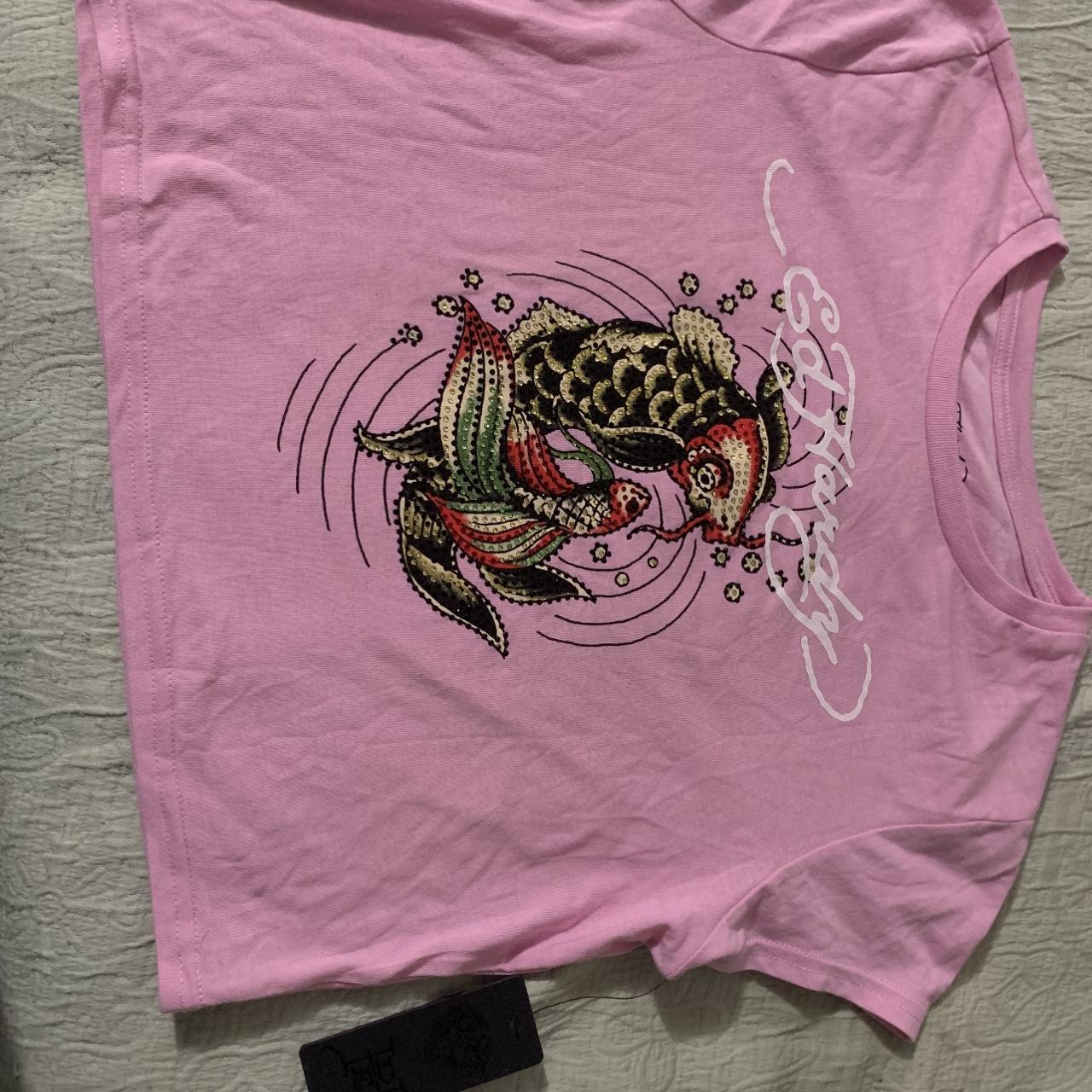 Ed Hardy pink and black shirt | Depop