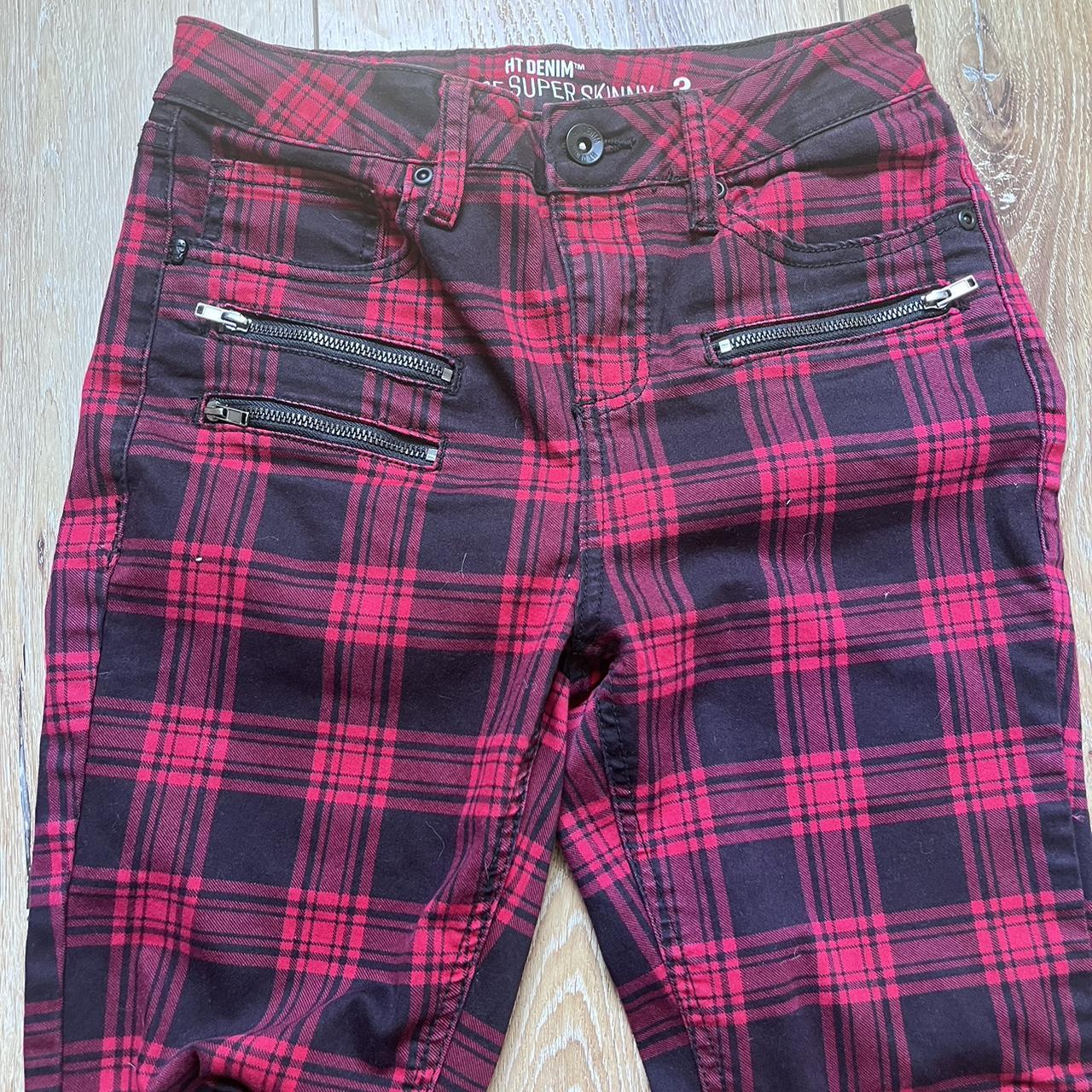 red and black plaid hot topic skinny jeans with... - Depop