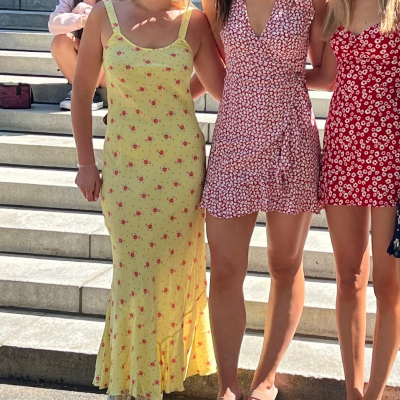 Réalisation Par Women's Yellow and Pink Dress | Depop