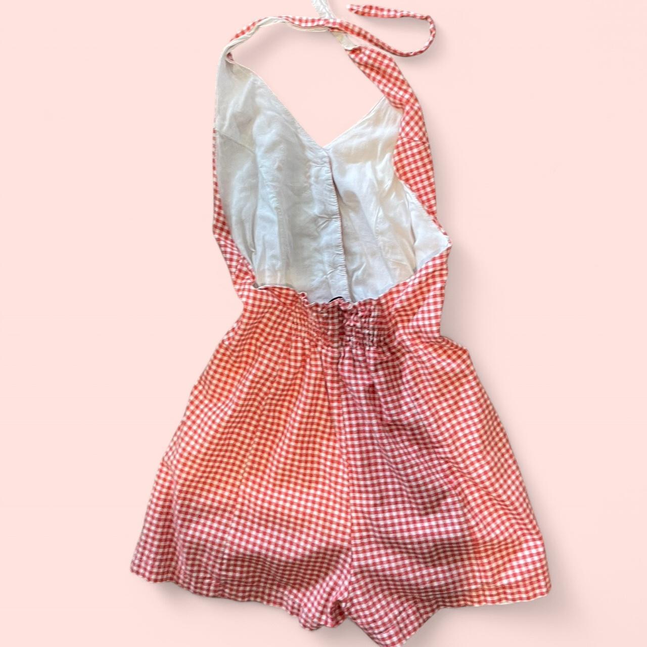 Red and white checkers romper with open back perfect... | Depop