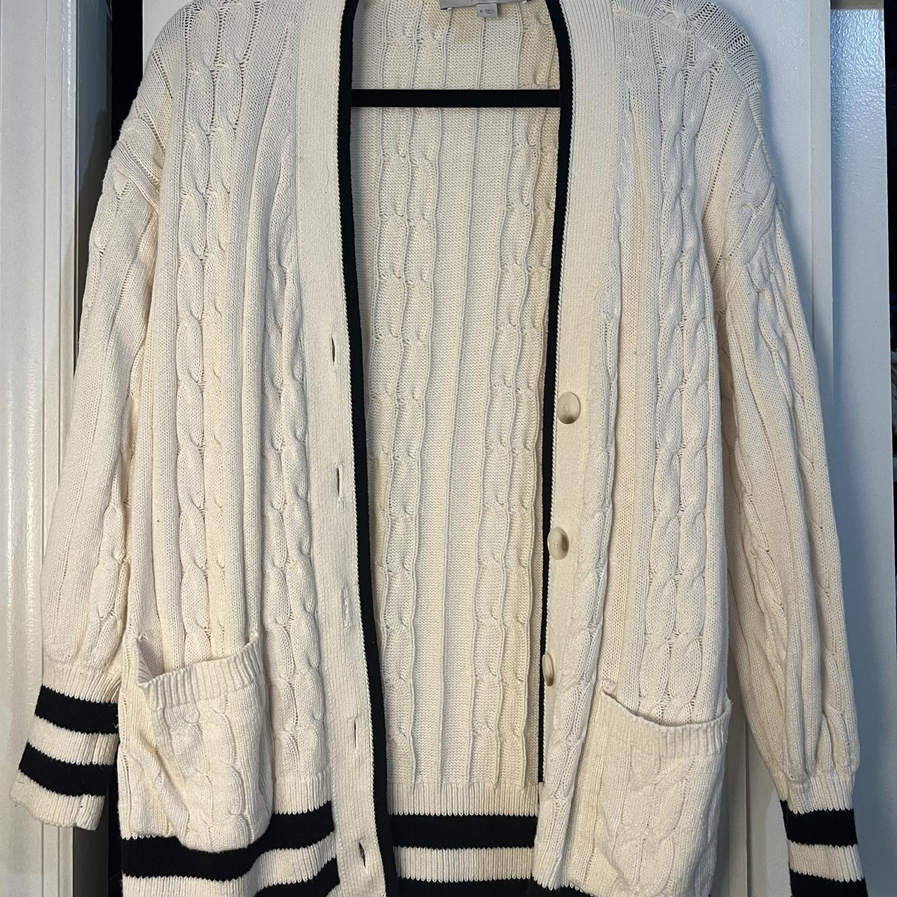 Tipped cable stitch cardigan by LOFT - Depop