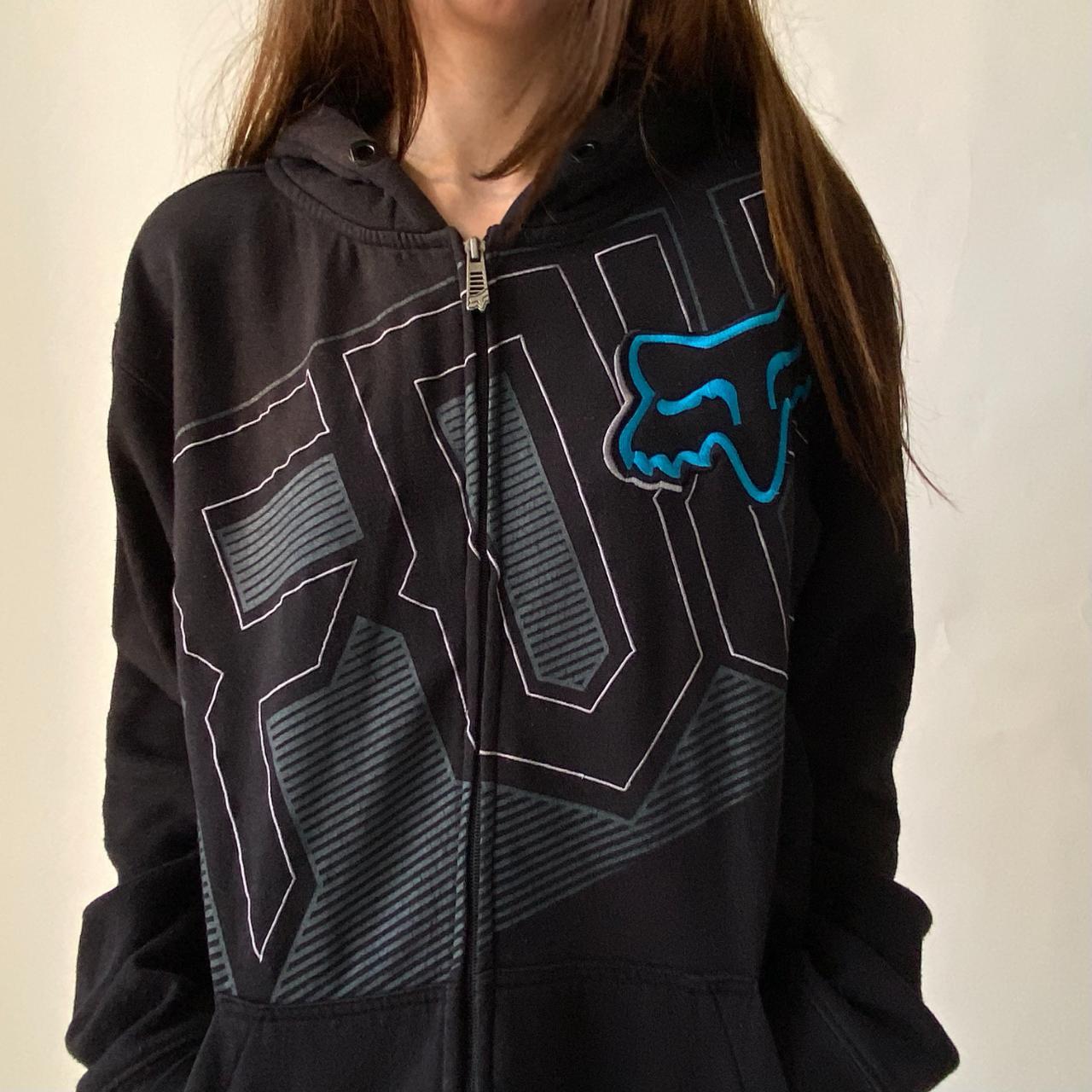 FOX RACING black graphic full zip hoodie SIZE:... | Depop