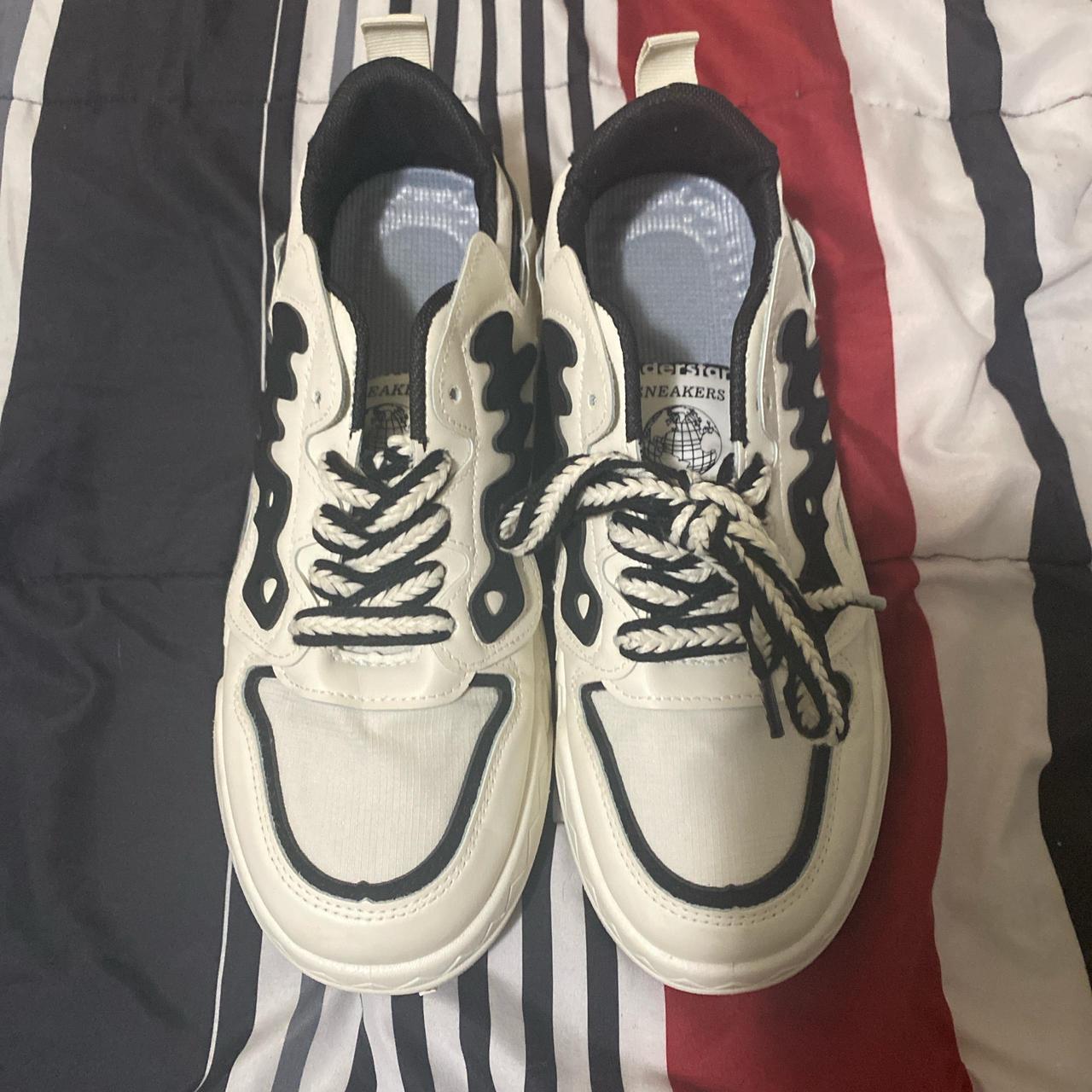 aderstar white and black sneakers with cool designs ... | Depop