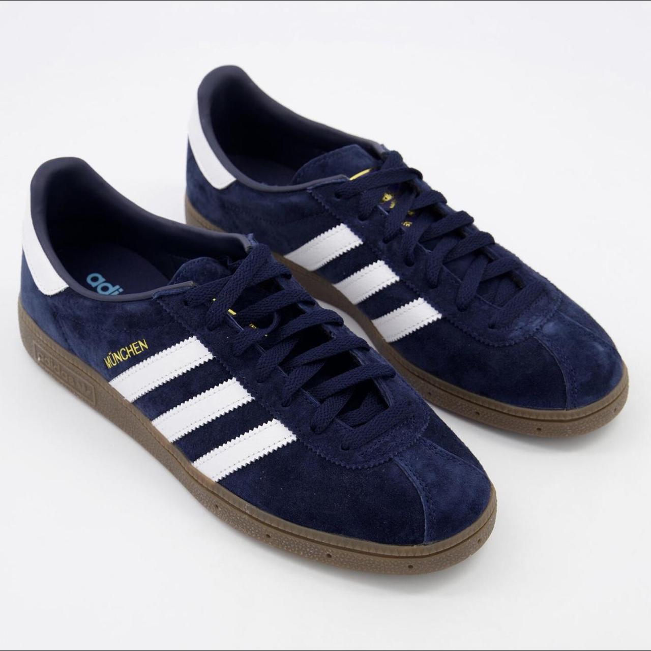 Adidas Navy Suede Munchen Trainers. Brand new,... - Depop