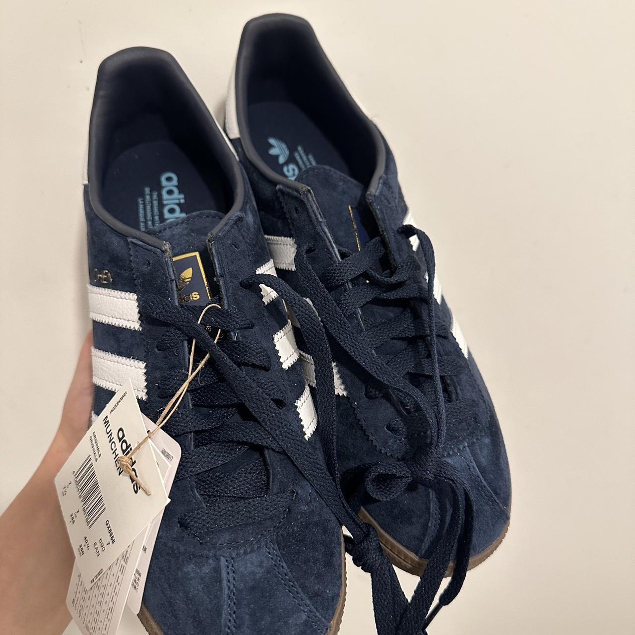 Adidas Navy Suede Munchen Trainers. Brand new,... - Depop