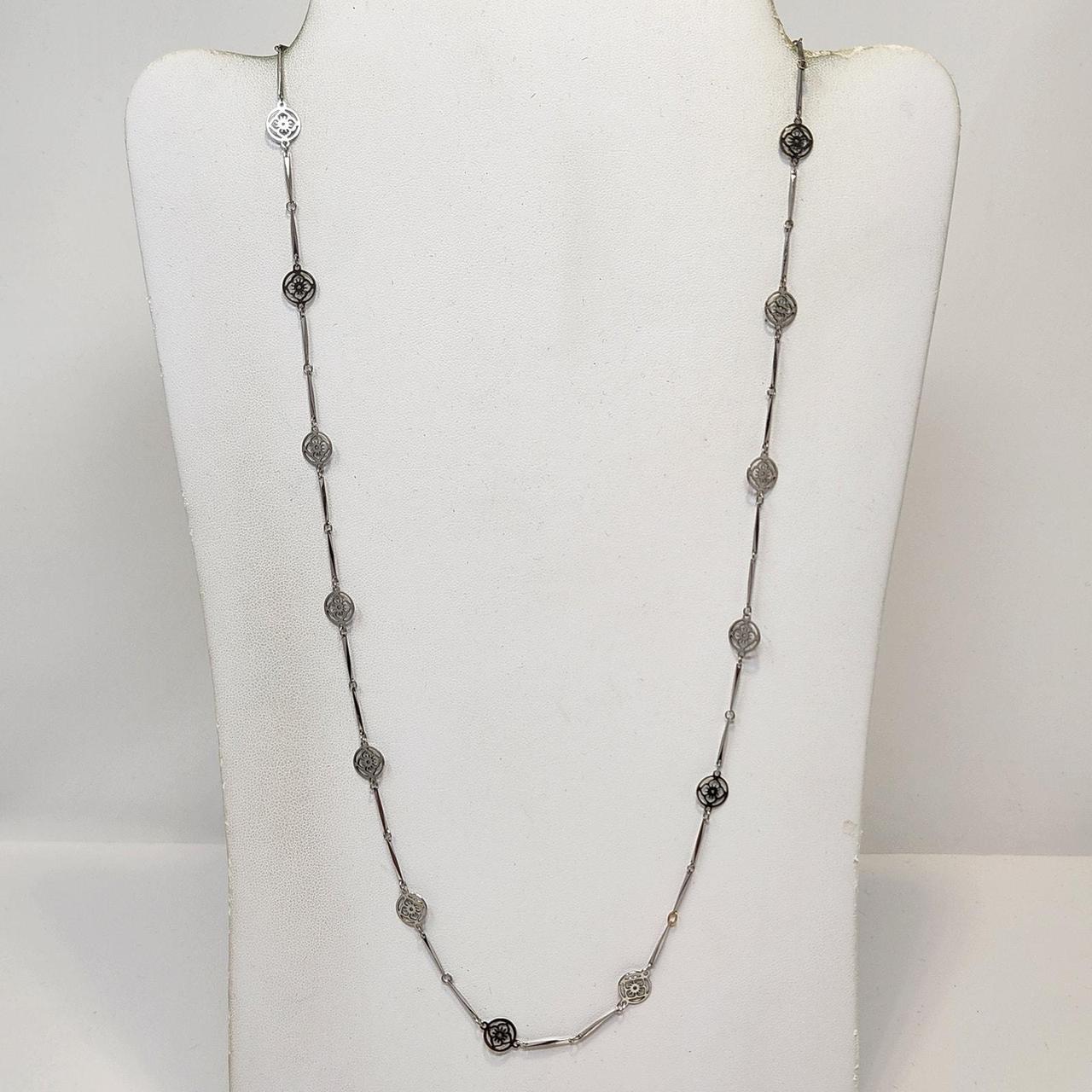 Avon silver tone round flower panel chain necklace,... - Depop