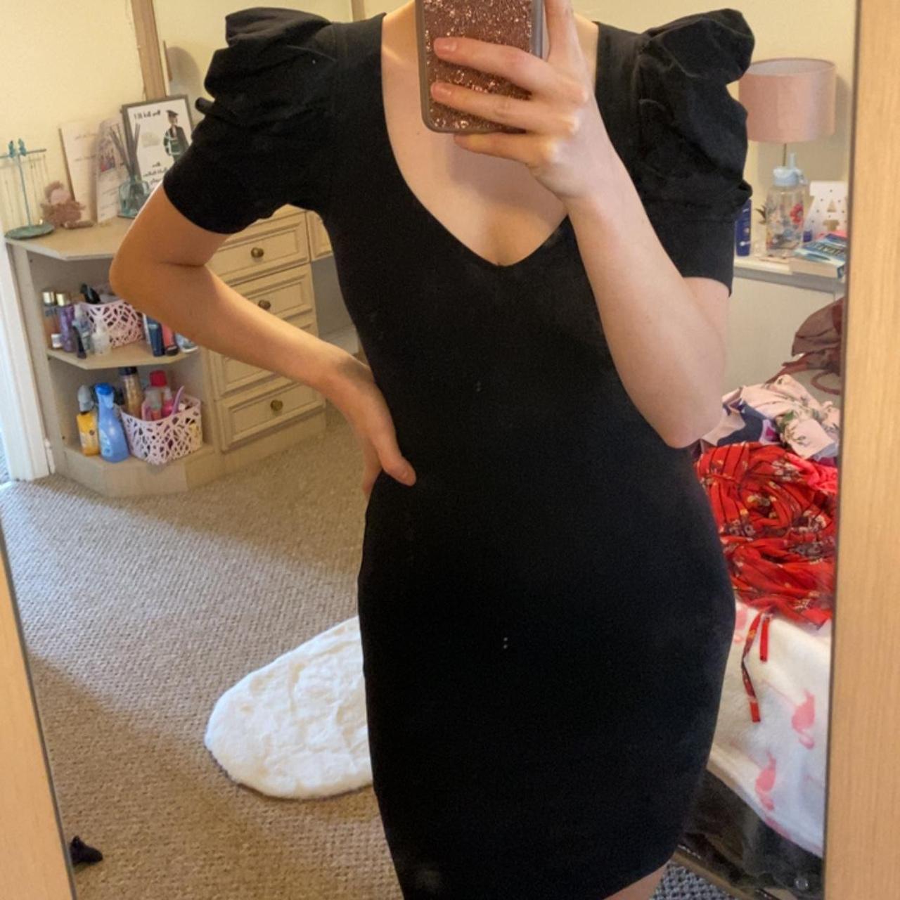 Black puff sleeve midi dress, very comfy and classy,... - Depop