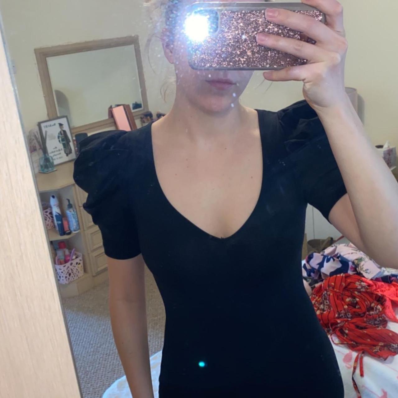 Black puff sleeve midi dress, very comfy and classy,... - Depop