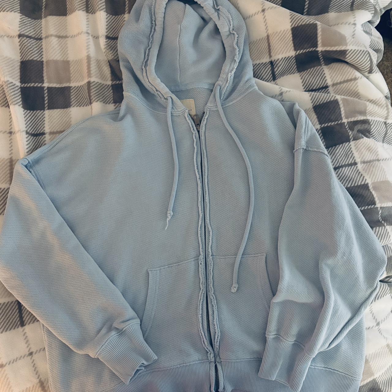 light blue zip-up hoodie - Depop