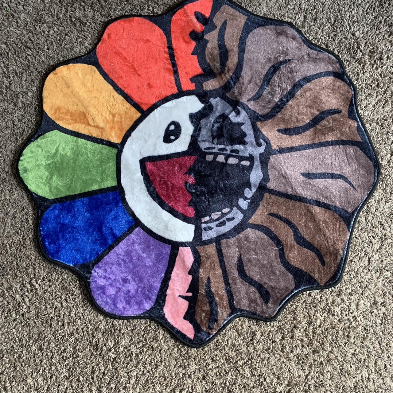 Takashi Murakami flower rug in FUR black and... - Depop