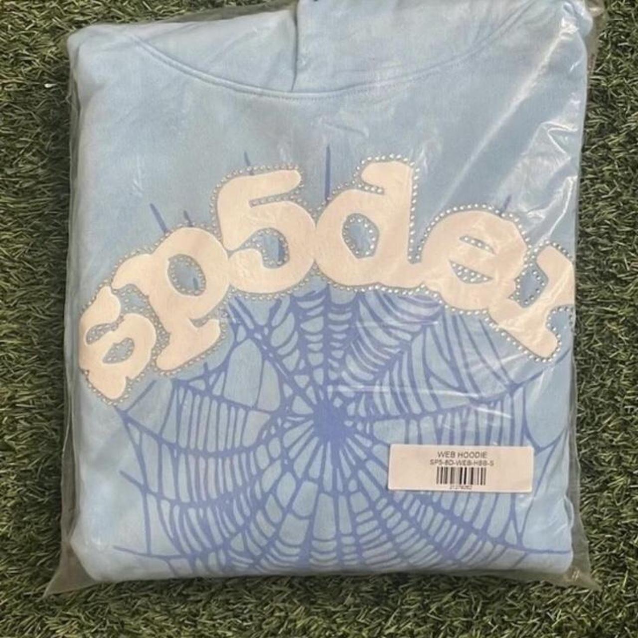 Blue and white sp5der hoodie |SIZE M| taking offers... - Depop