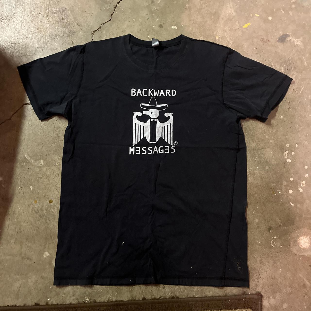 Black and white Backward Messages vintage t-shirt... | Depop