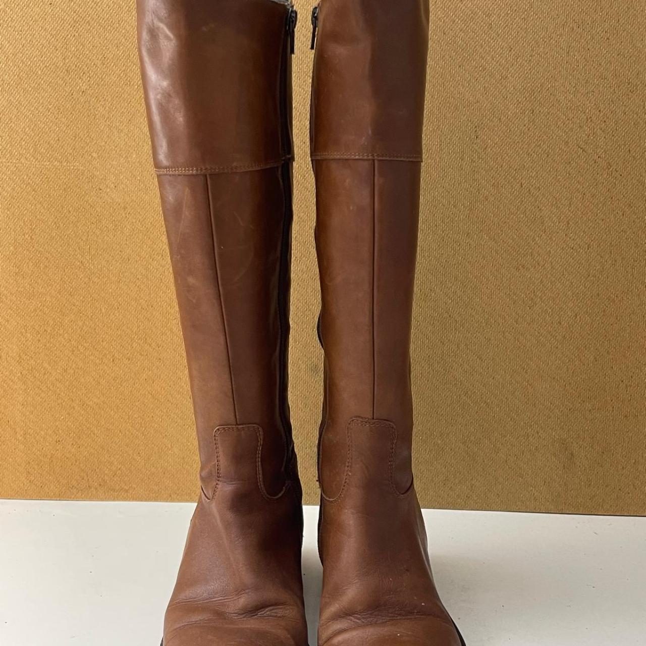 SHELLYS London Women's Brown Faux Leather Knee-high... - Depop