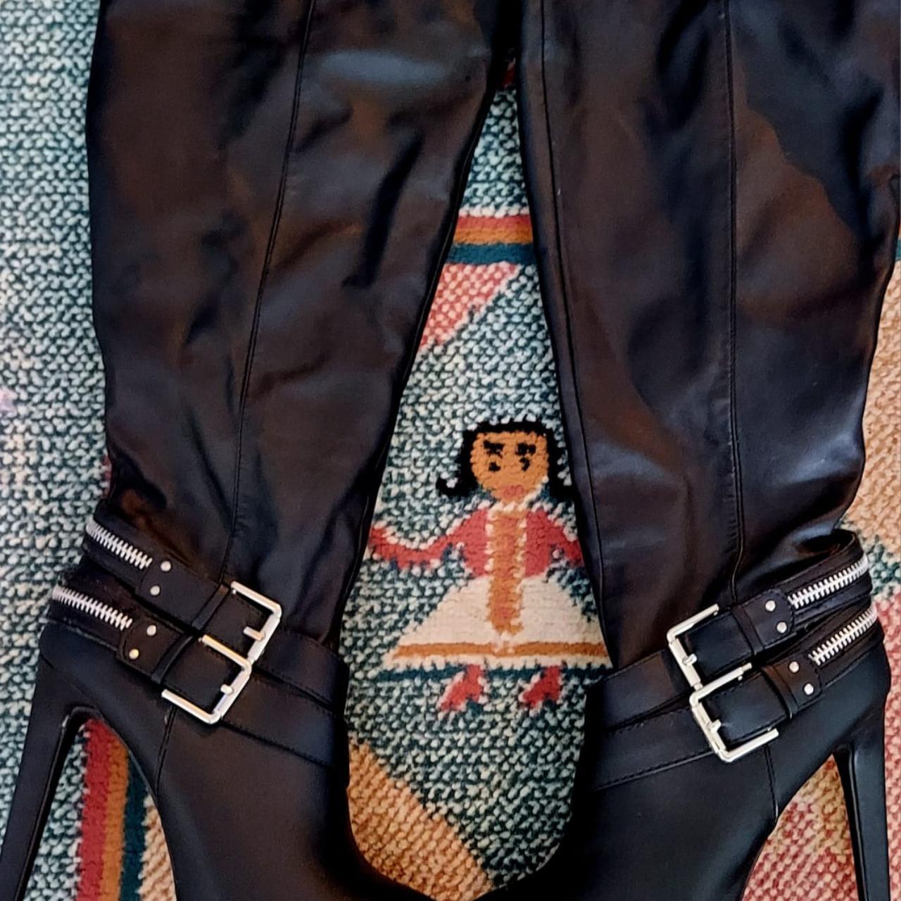 Stylish Black Stiletto Heeled Boots with Buckle and... - Depop