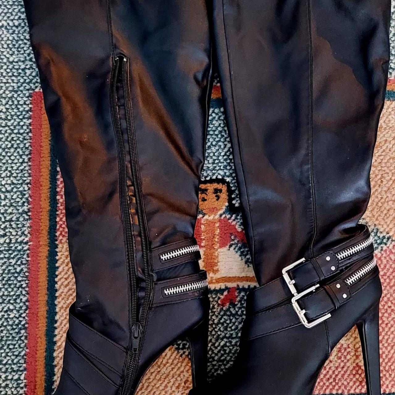 Stylish Black Stiletto Heeled Boots with Buckle and... - Depop