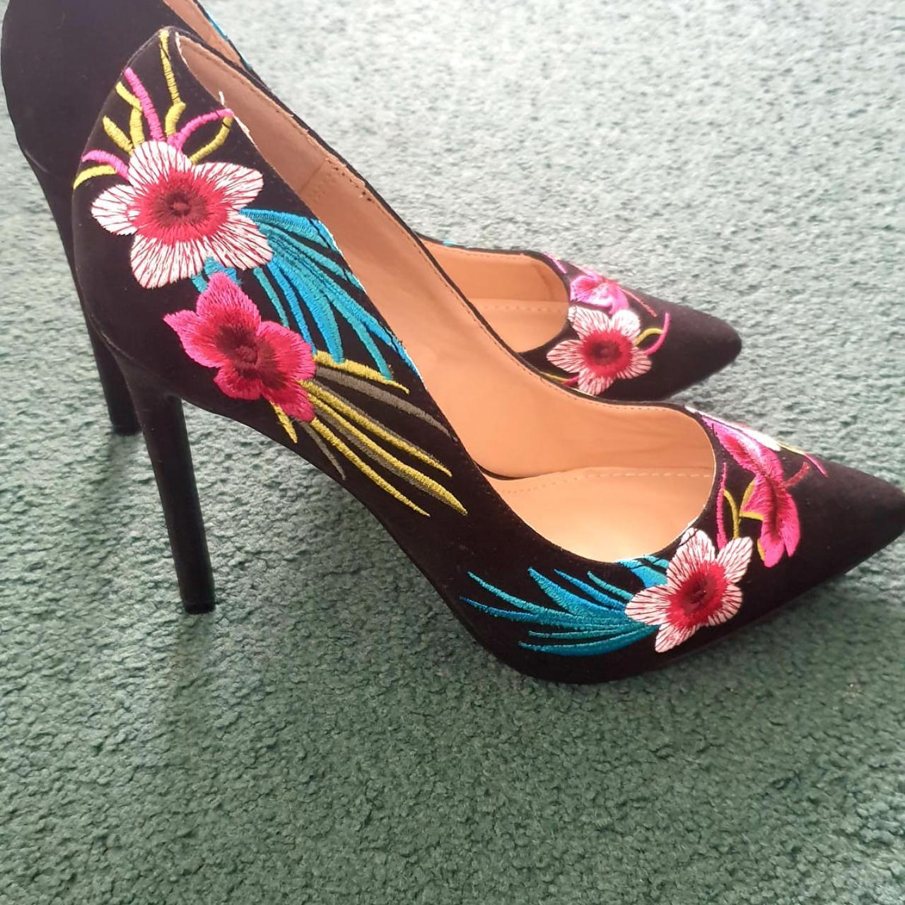 Floral Embroidered Stiletto Heels by JustFab, Size... - Depop