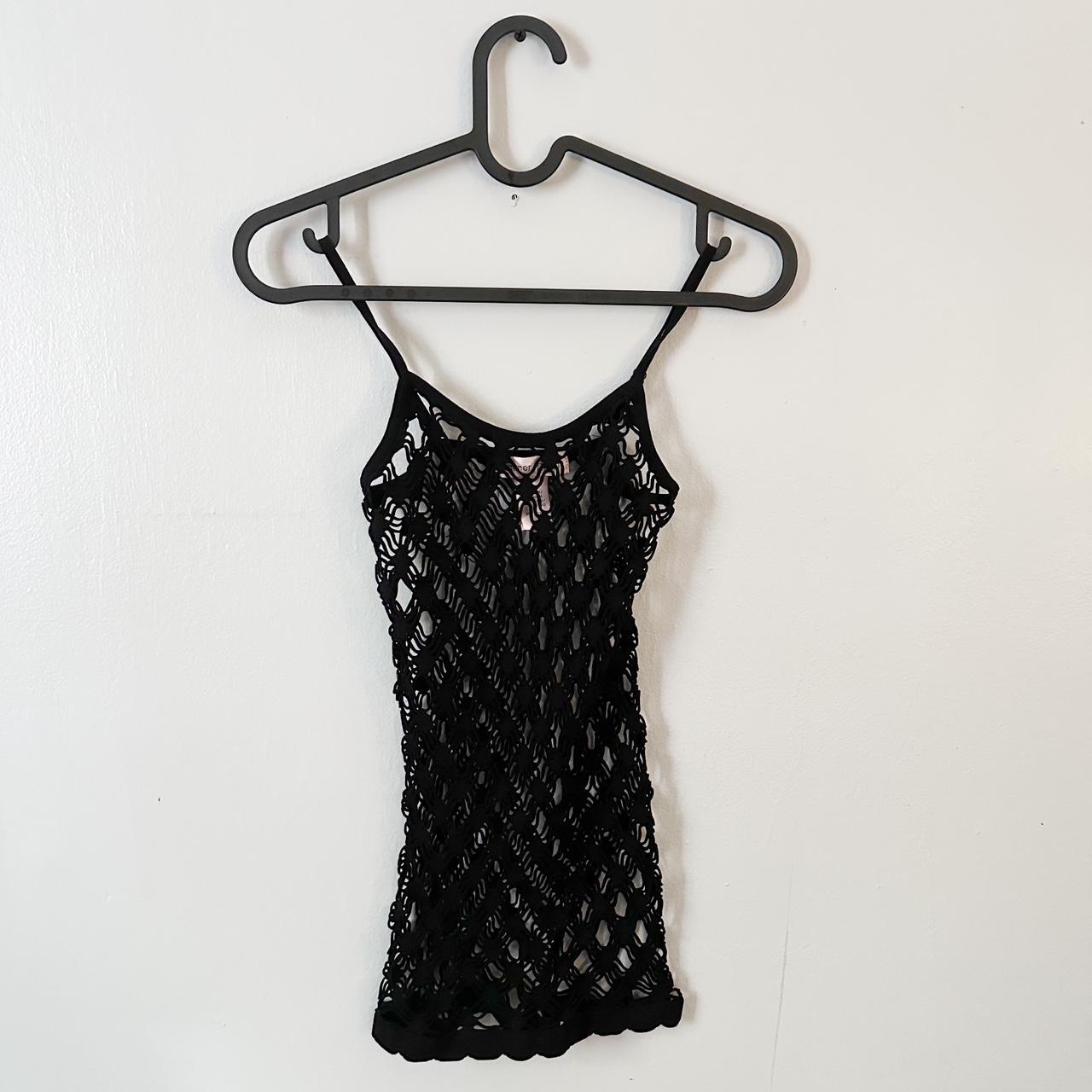 Black fishnet lace tanktop with adjustable straps... - Depop