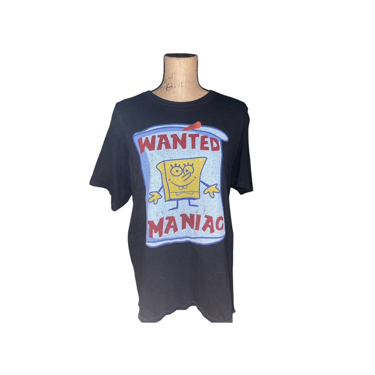 Black SpongeBob SquarePants Wanted Maniac T-Shirt... | Depop