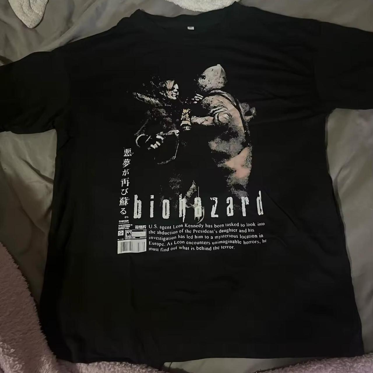 resident evil biohazard printed black tee shirt size... | Depop