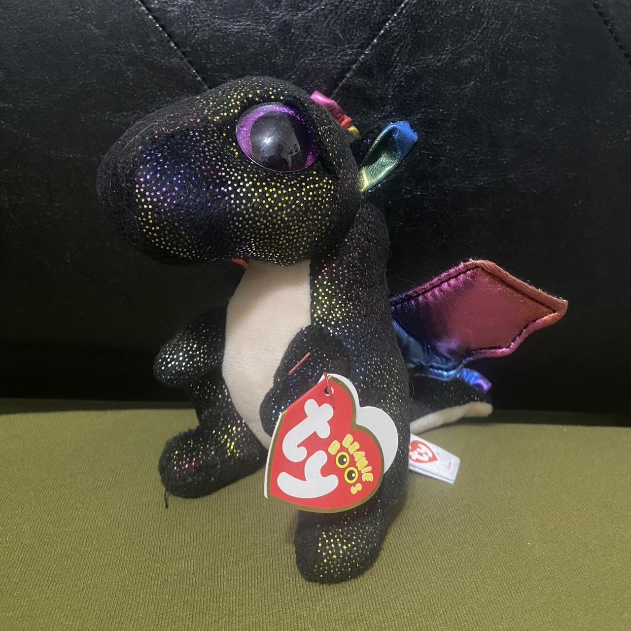 Black & multi-coloured Ty Beanie Boo Dragon Anora... - Depop