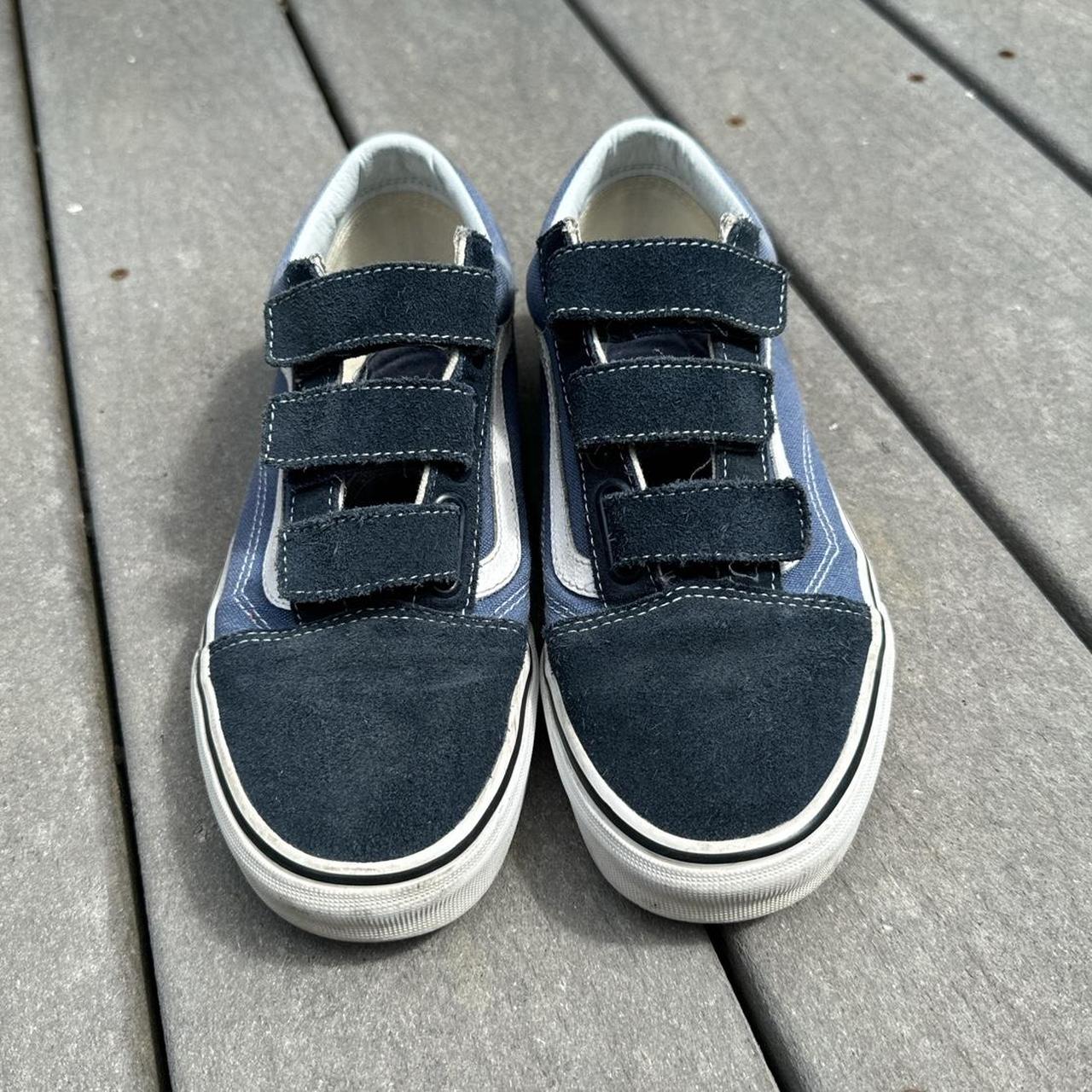 Blue Navy Velcro vans. Size women’s 8.5/ men’s 7. In... - Depop