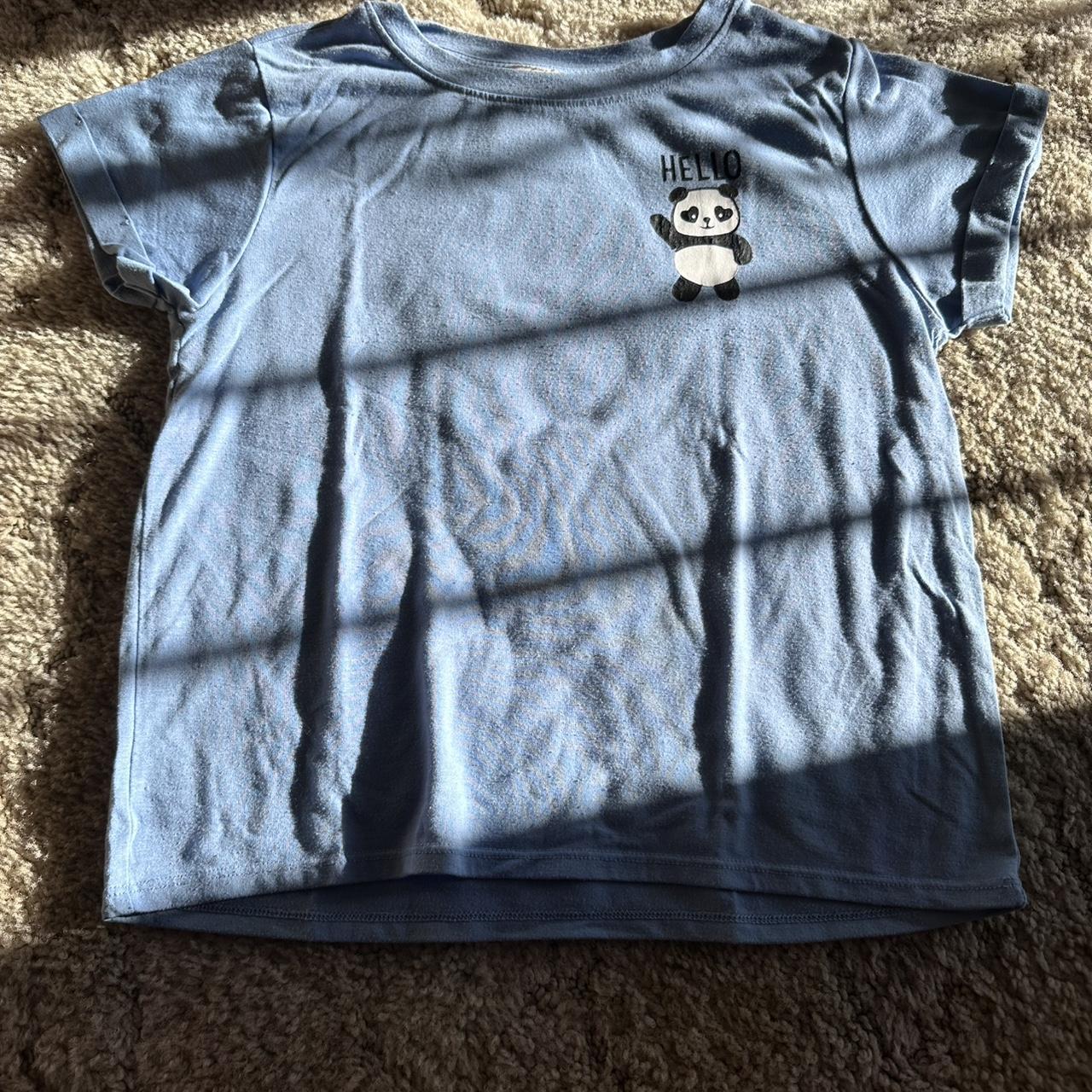 cute hello and goodbye panda slightly cropped shirt... - Depop