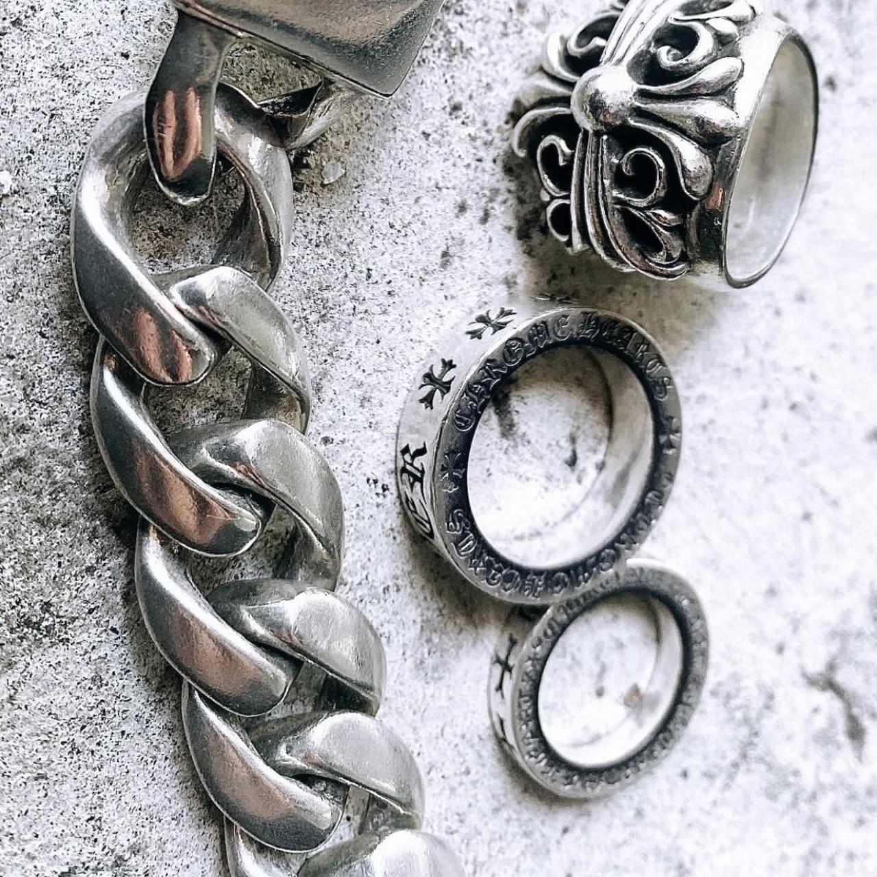 Chrome Hearts silver chunky chain ring with a chunky... - Depop
