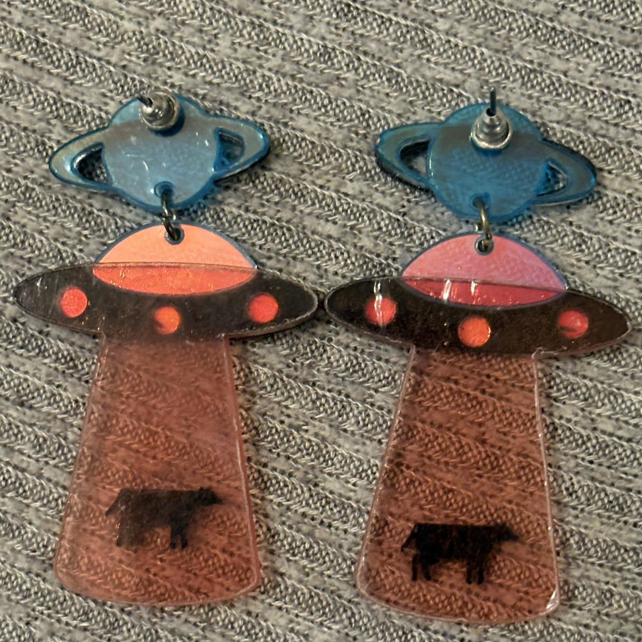 Y2K theme red, blue & black UFO cow abduction beam... | Depop