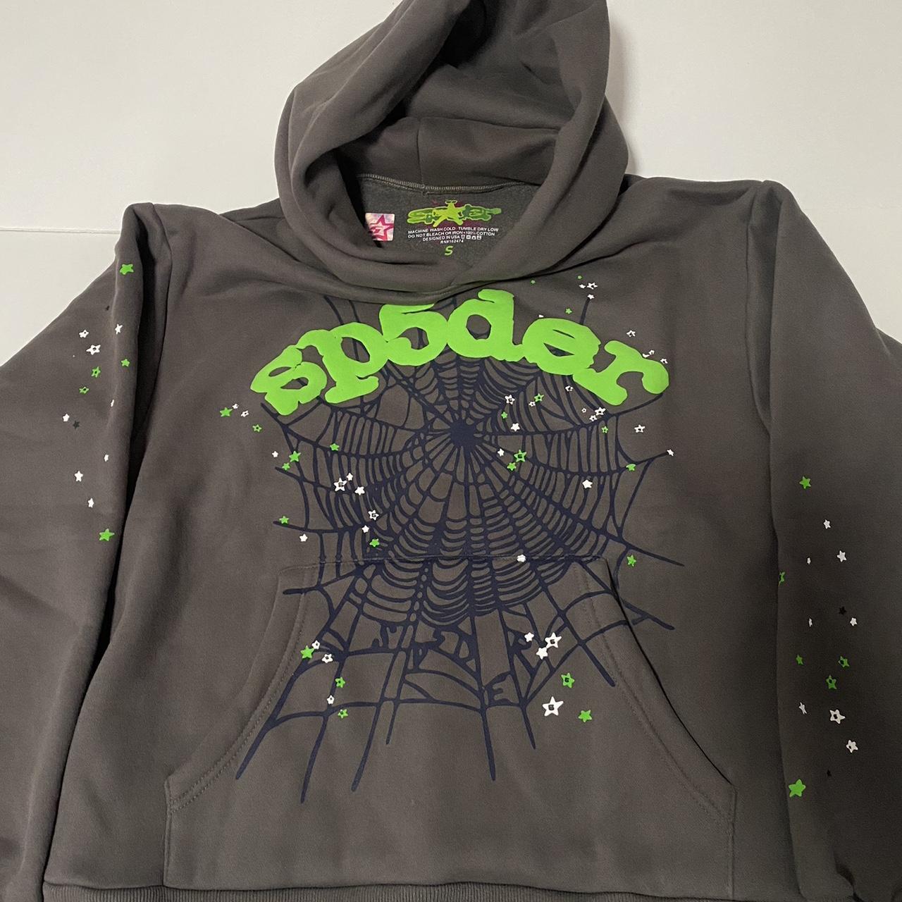 Grey Sp5der hoodie Size : Small High quality - Depop