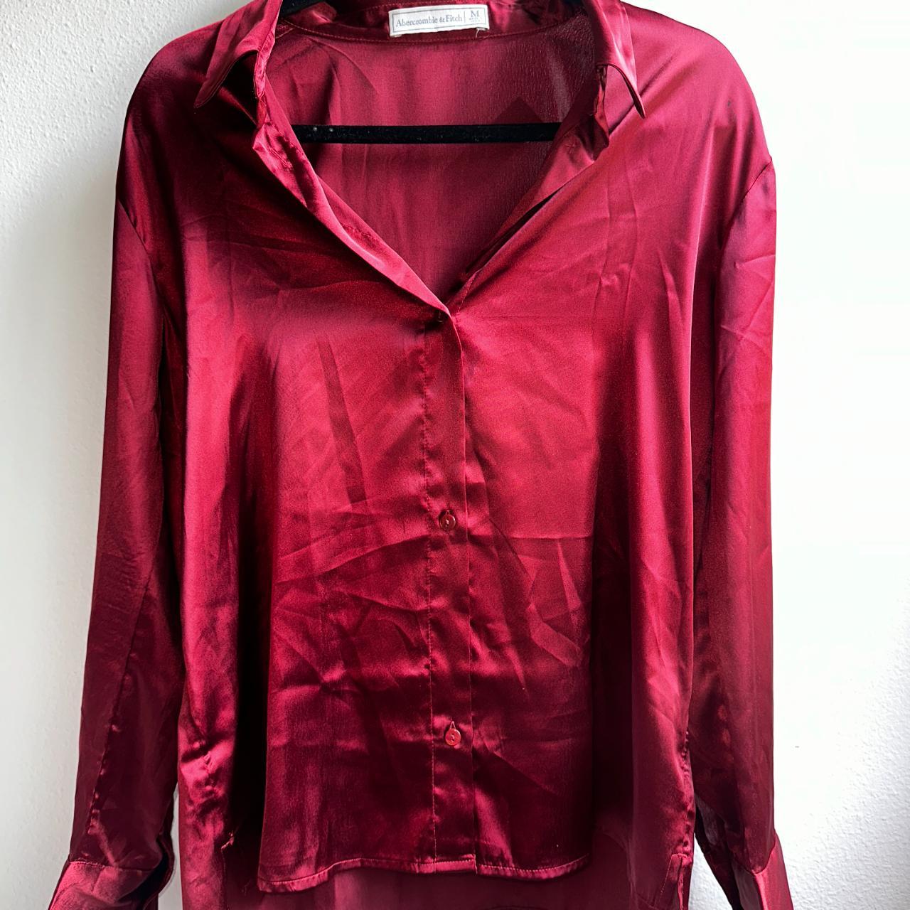 Burgundy Abercrombie & Fitch Long Sleeve Satin... - Depop