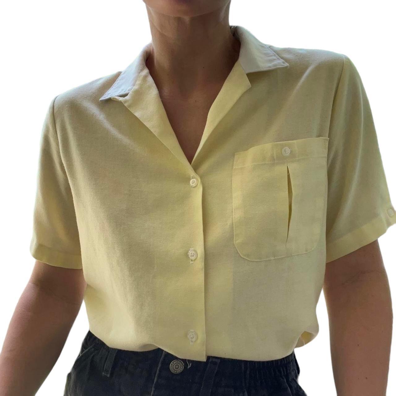 vintage pale yellow button up top brand: Classic... - Depop