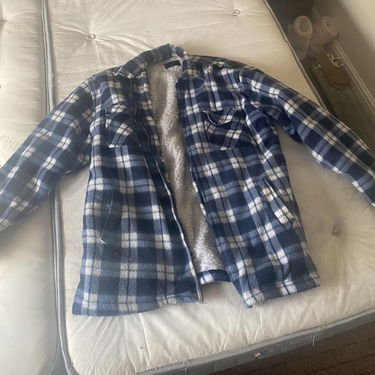 Navy and white flannel jacket #flanneljacket | Depop