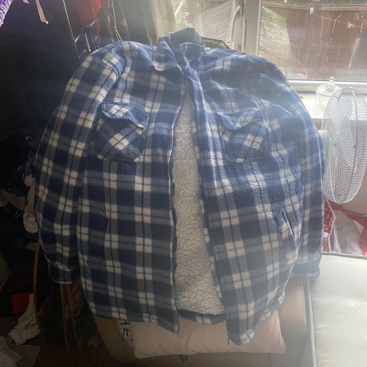 Navy and white flannel jacket #flanneljacket | Depop